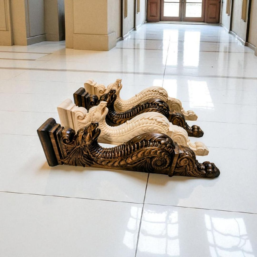 Dragon Corbel Carved on Wood, DND Style Wall Shelf Bracket No Tariffs ...