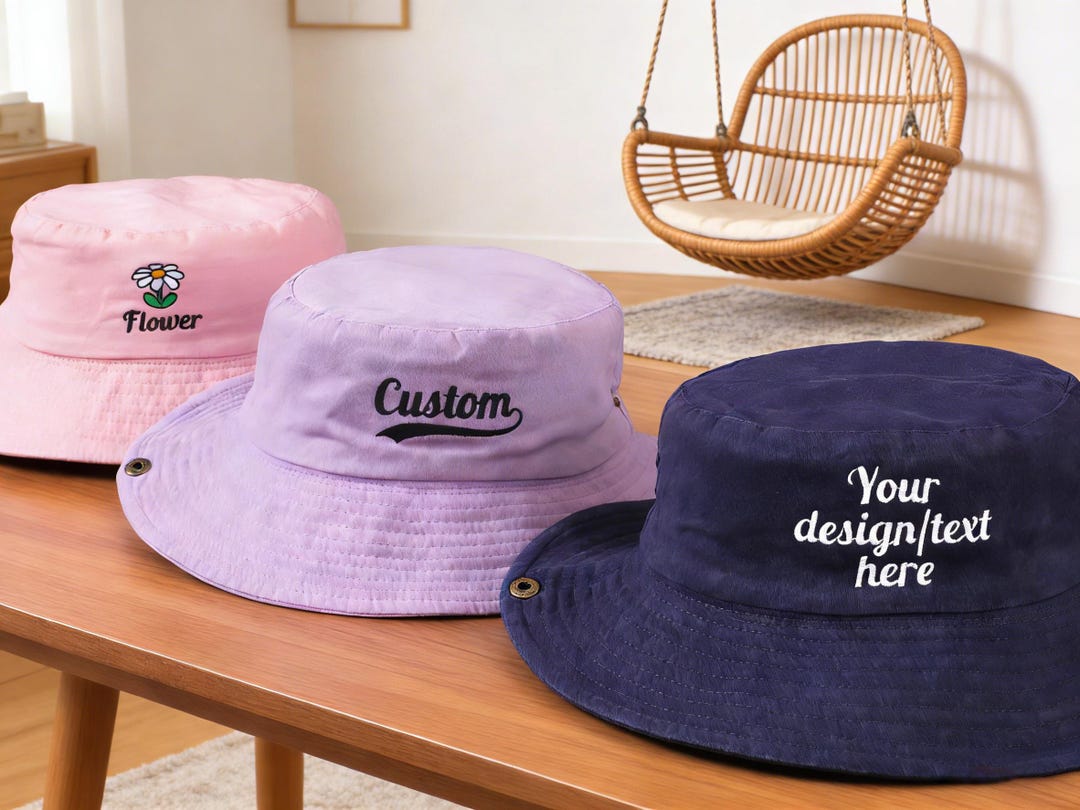 Personalized Hat, Custom Text Logo Bucket Hat, Embroidered Custom Hat ...