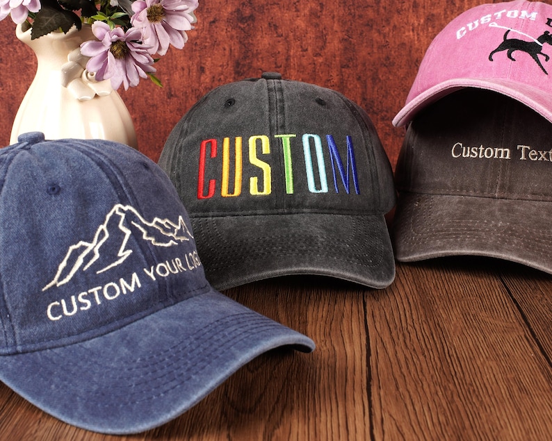 Embroidered Custom Text Logo Hat, Retro Vintage Baseball Cap - Etsy