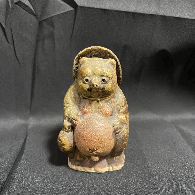 Antique Meiji Era Shigaraki Tanuki Figurine, Japanese Ceramic Lucky ...