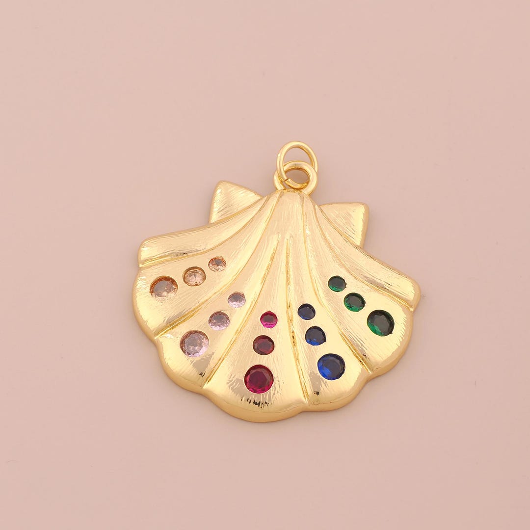 Gold Shell Pendant ,18K Gold Filled CZ Shell Charms Jewelry Accessories ...