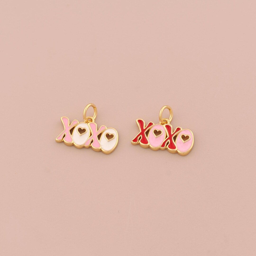 Enamel Gold XOXO Pendant ,18K Gold Filled Heart Charms Jewelry ...