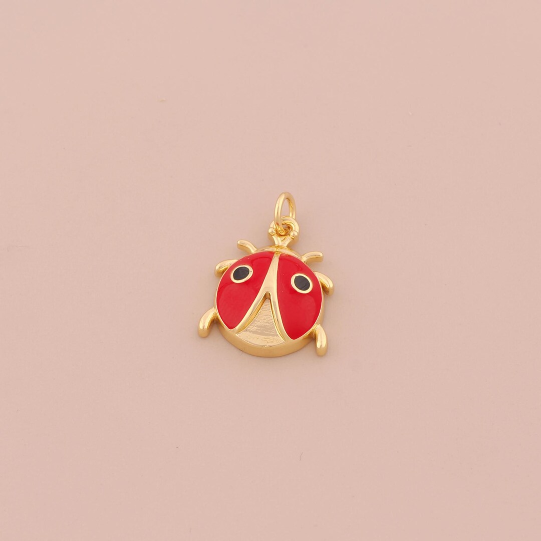 Enamel Gold Ladybug Pendant ,18K Gold Filled Insect Charms Jewelry ...