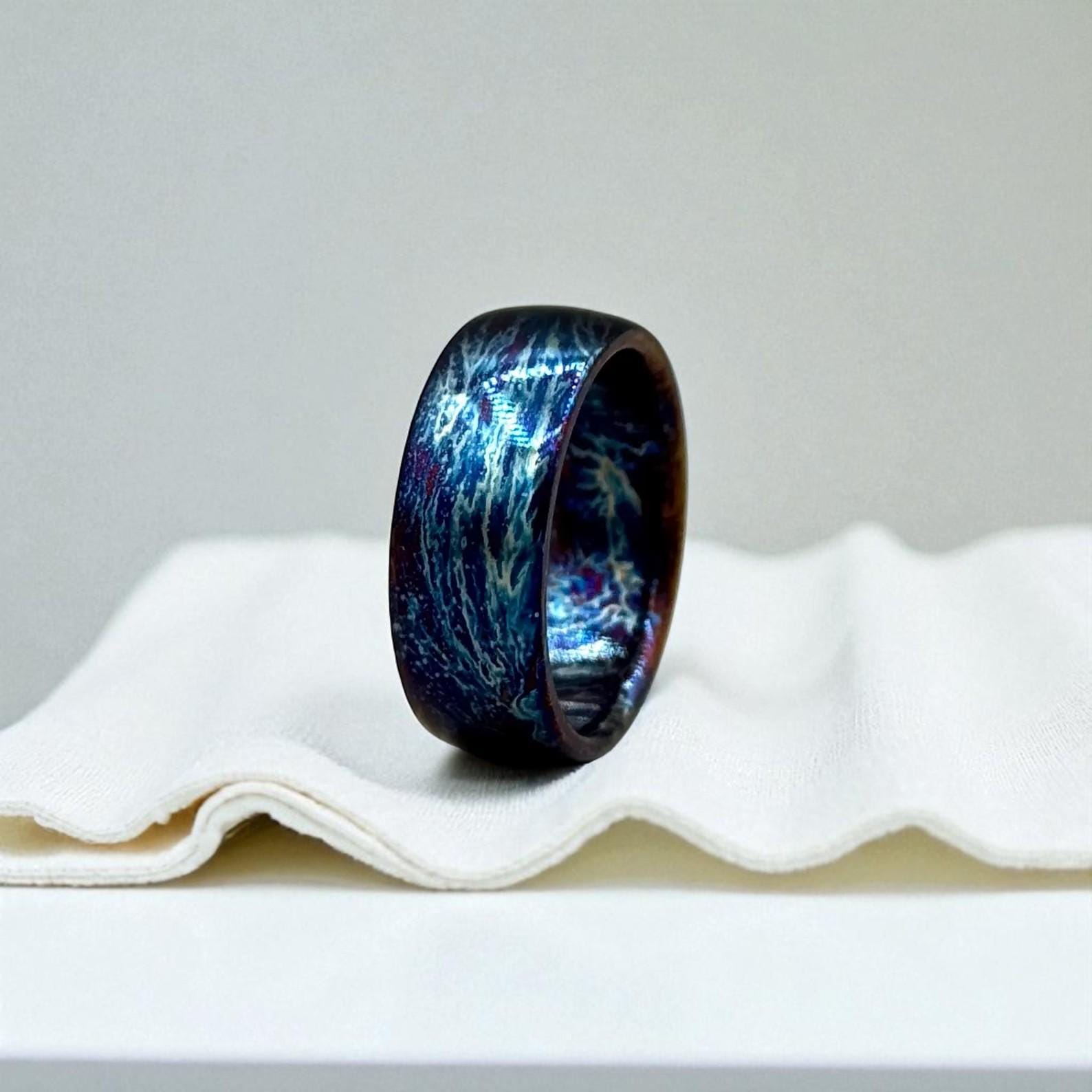 Sparkling Titanium Heat-anodized Ring Unique Wedding Band 5th ...