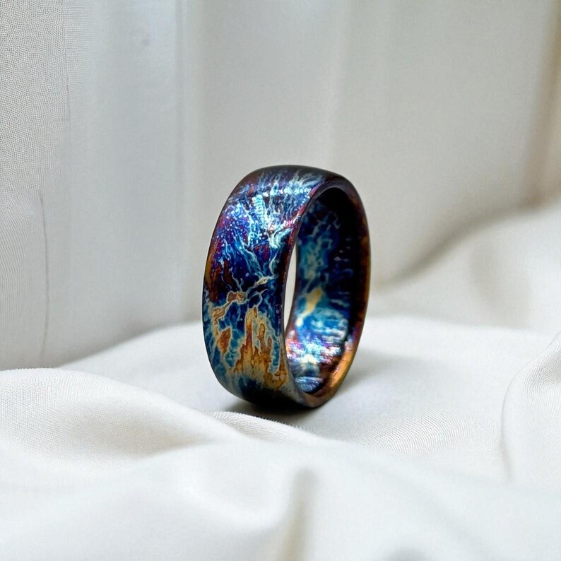 Sparkling Titanium Heat-anodized Ring Unique Wedding Band 5th ...