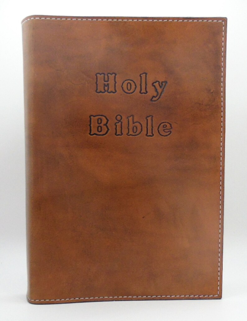 Handmade Leather Bible Cover in Brown Holy Bible Stamped on Front - Etsy