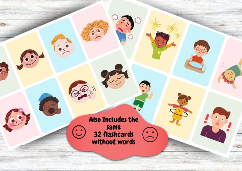 32 Photo Emotions Flashcards, Printable Feelings Flash Cards, Real ...