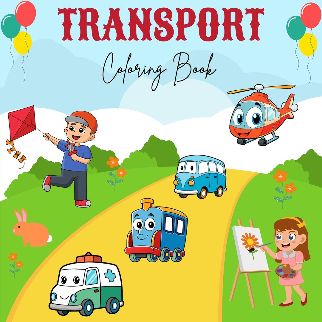 Digital Coloring Book " Transport" for Adults and Kids. Little Vehicles ...