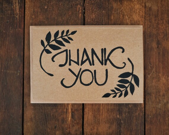 Block Printed Thank You Card Blank Inside Nature Inspired | Etsy
