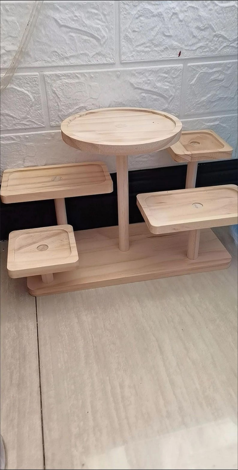 Solid Wood Tiered Display Stand – Rustic Organizer for Jewelry ...