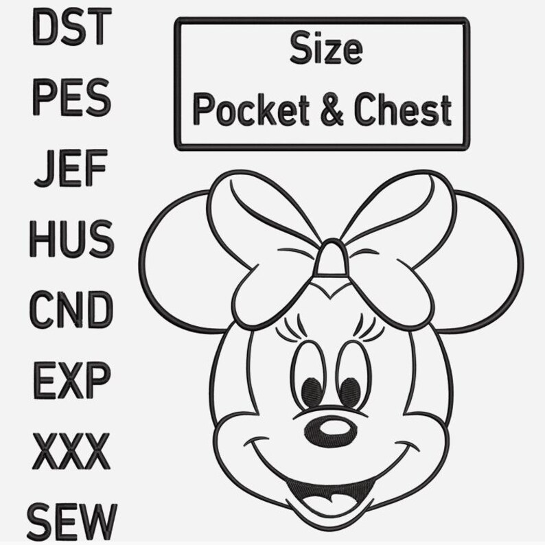 Minnie Mouse Embroidery Design: Cartoon Character for Pocket & Chest ...