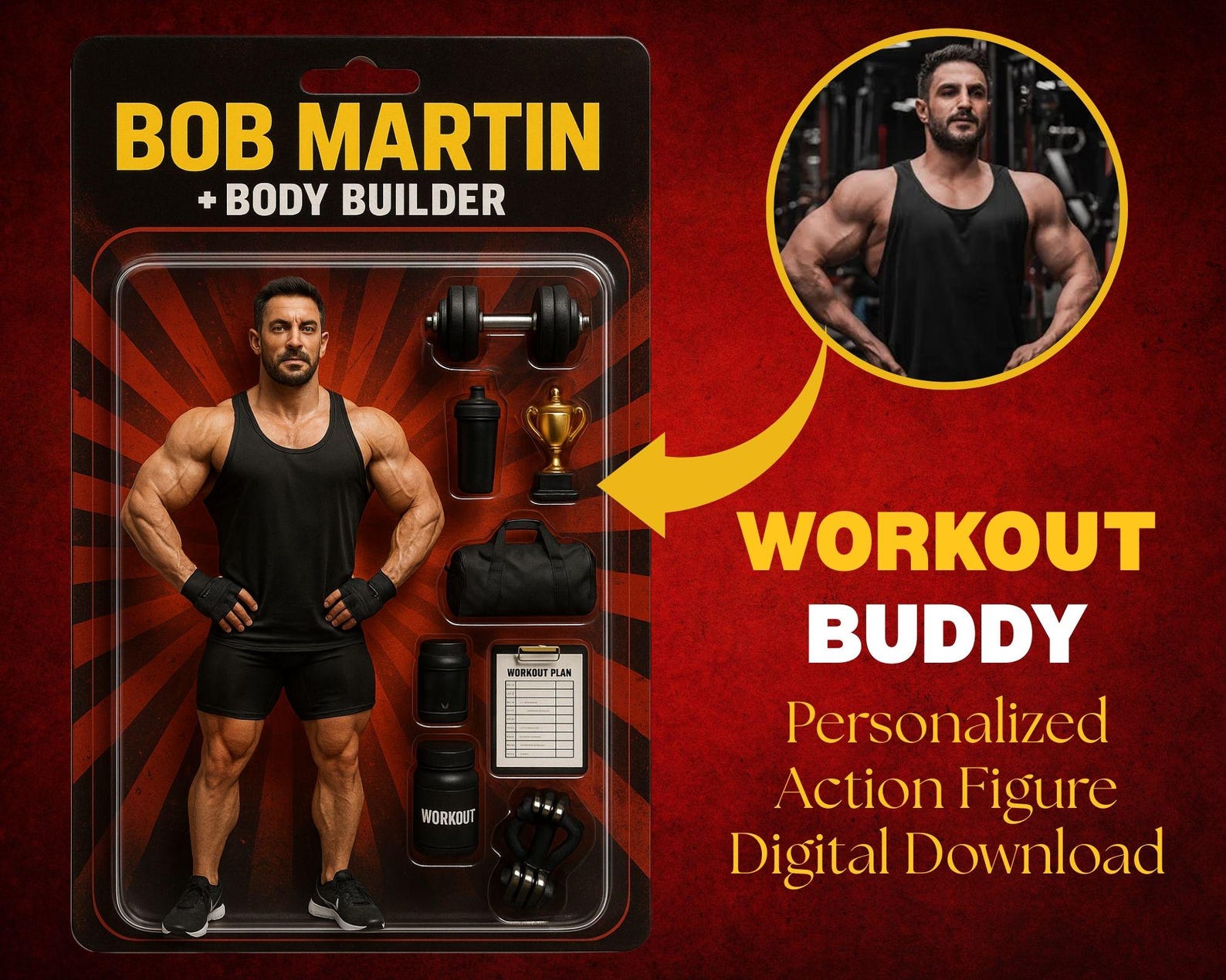 Custom Gym Action Figure Portrait: Personalized Bodybuilder Gift ...