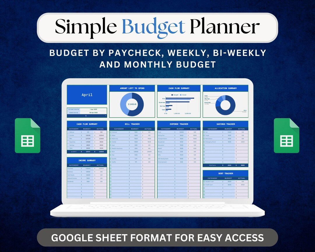 Simple Budget Planner Google Sheet Monthly Budget Spreadsheet | Simple ...