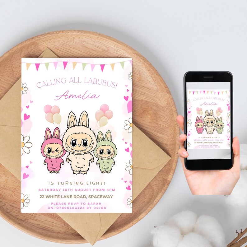 Labubu Birthday Party Invite, Labubu Invitation, Labubu Party, Labubu ...
