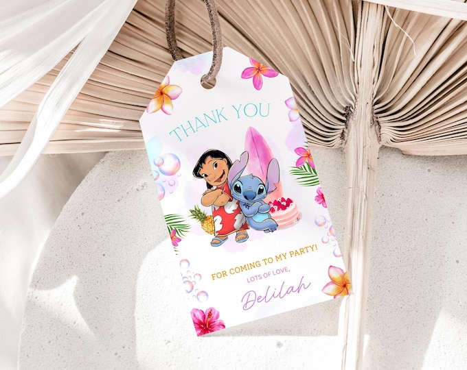 Lilo and Stitch Party Favor Tag: Editable Gift Thank You (digital ...