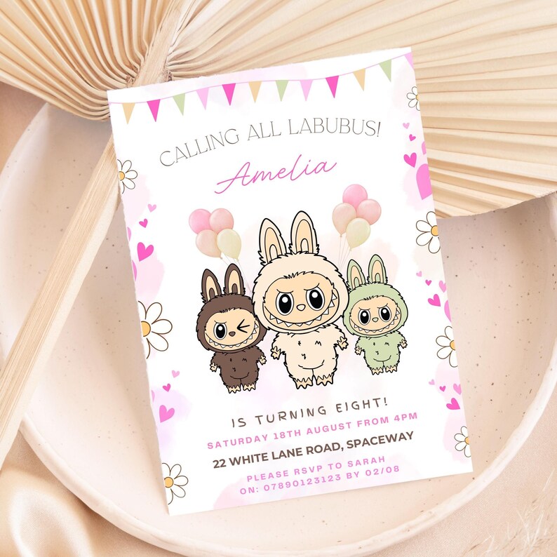 Labubu Birthday Party Invitation: Girly Canva Template (digital ...