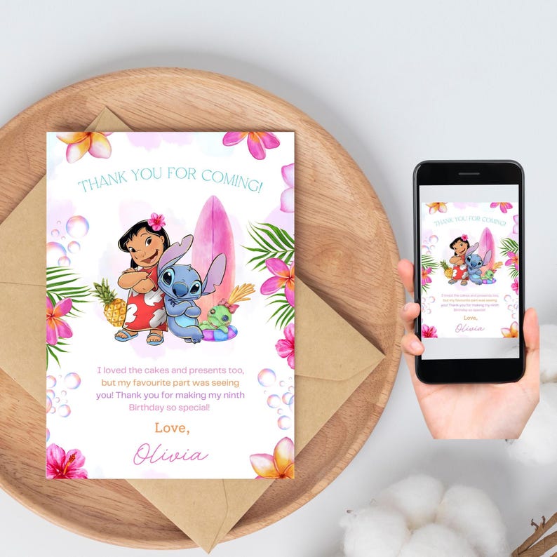 Lilo and Stitch Thank You Card, Stitch Birthday, Lilo Stitch Party, Stitch Card, Stitch Birthday ...