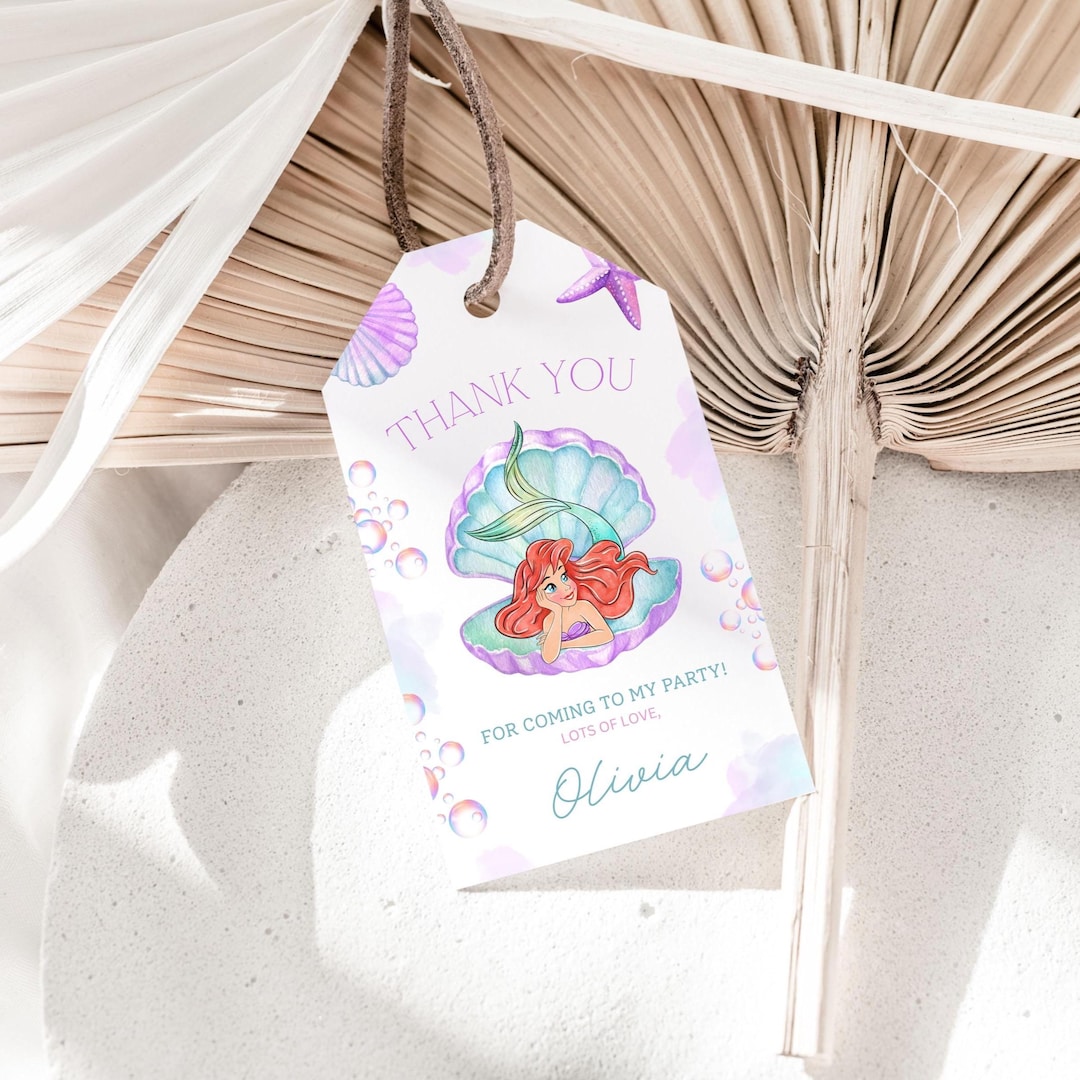 Little Mermaid Editable Party Tag, Little Mermaid Ariel Gift Thank You ...