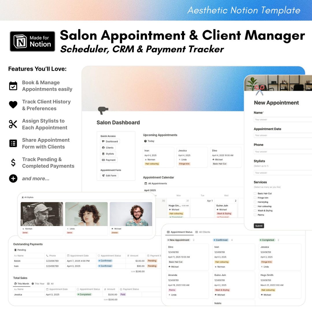 Salon Client Manager Notion Template | Stylist CRM & Payment Tracker - Etsy