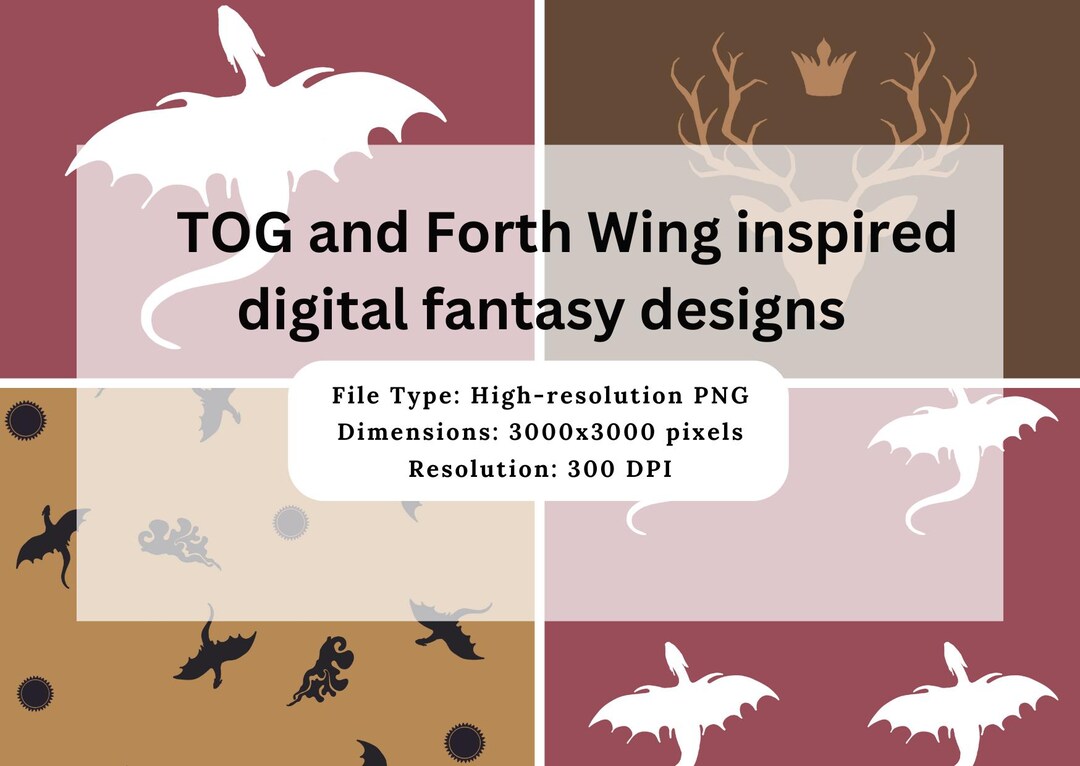 5 TOG and Forth Wing Inspired Digital Designs | 300 DPI | PNG | 3000 X ...