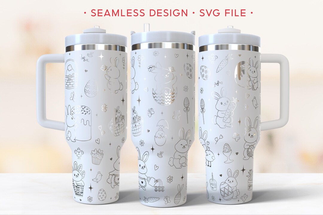 Easter Bunny 40oz Tumbler Wrap SVG, Spring Floral Laser Engraving for ...