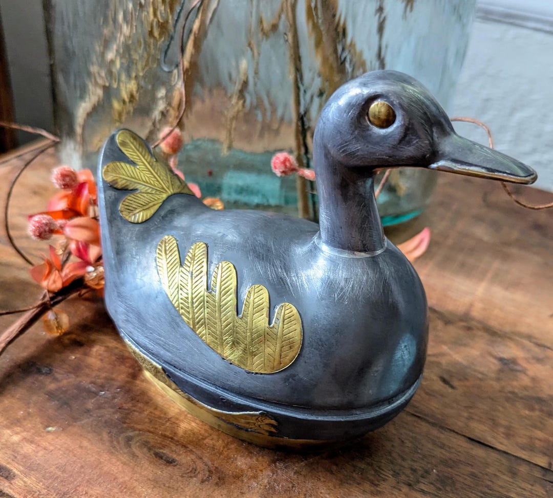 Pewter Duck Trinket Box: English Pewter & Brass Keepsake - Etsy