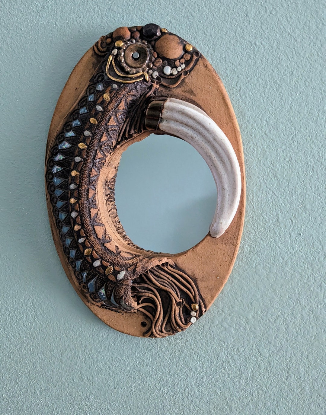 Ceramic Mirror Artisan Handcrafted Clay Mirror Accent Mirror Wall Art ...