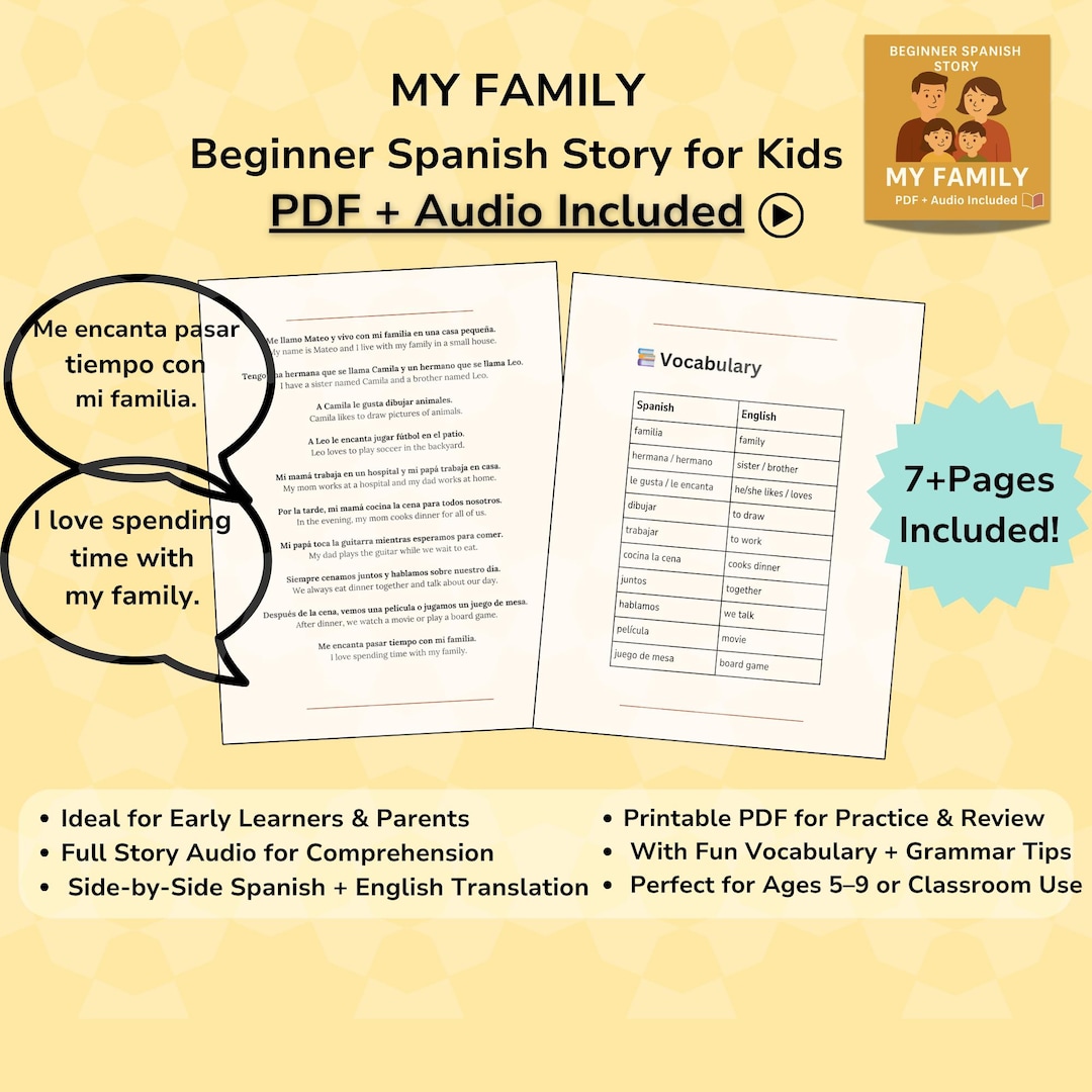 Beginner Spanish Story for Kids – My Family | Bilingual Printable PDF ...