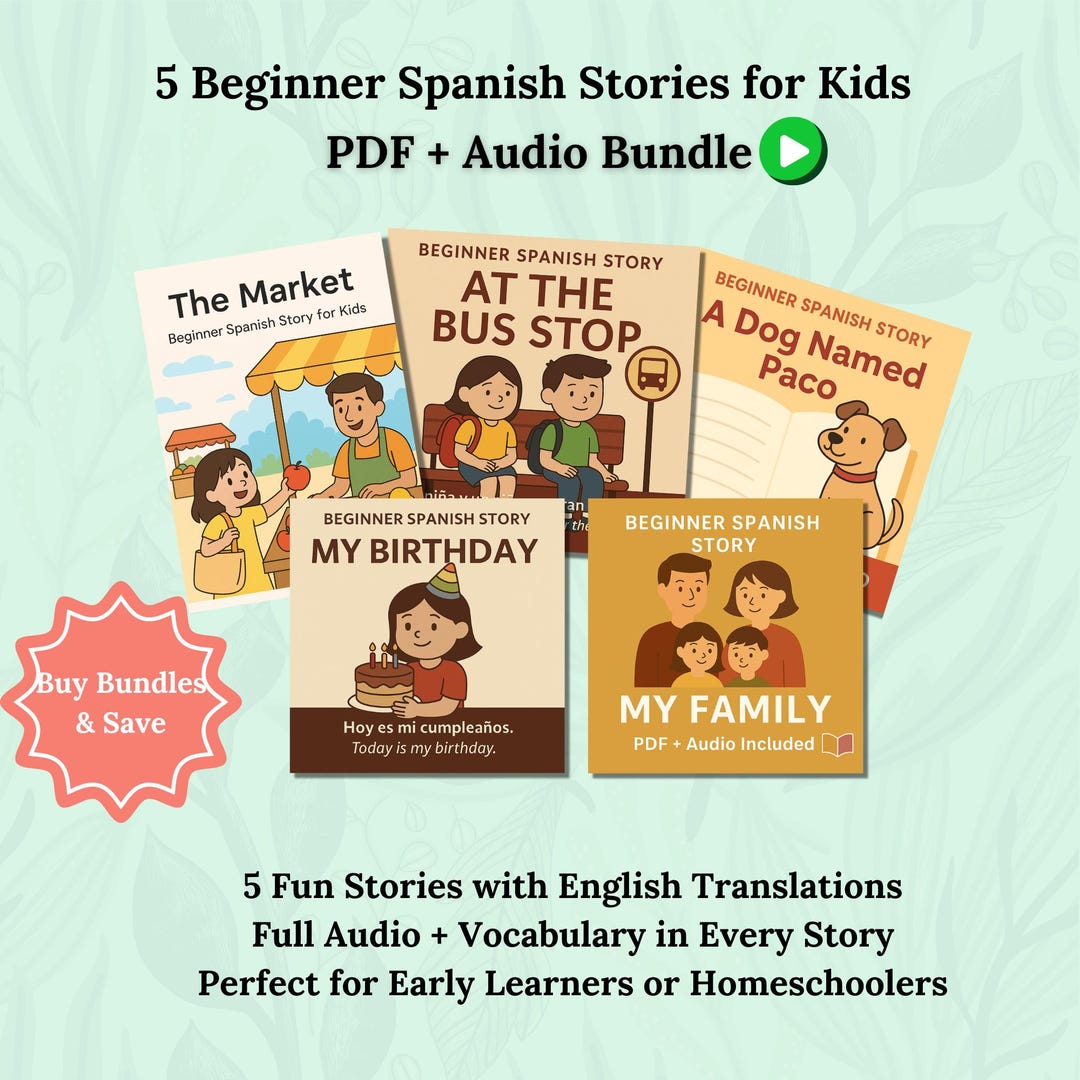 Beginner Spanish for Kids – 5-story Bundle | Printable PDF + Audio ...