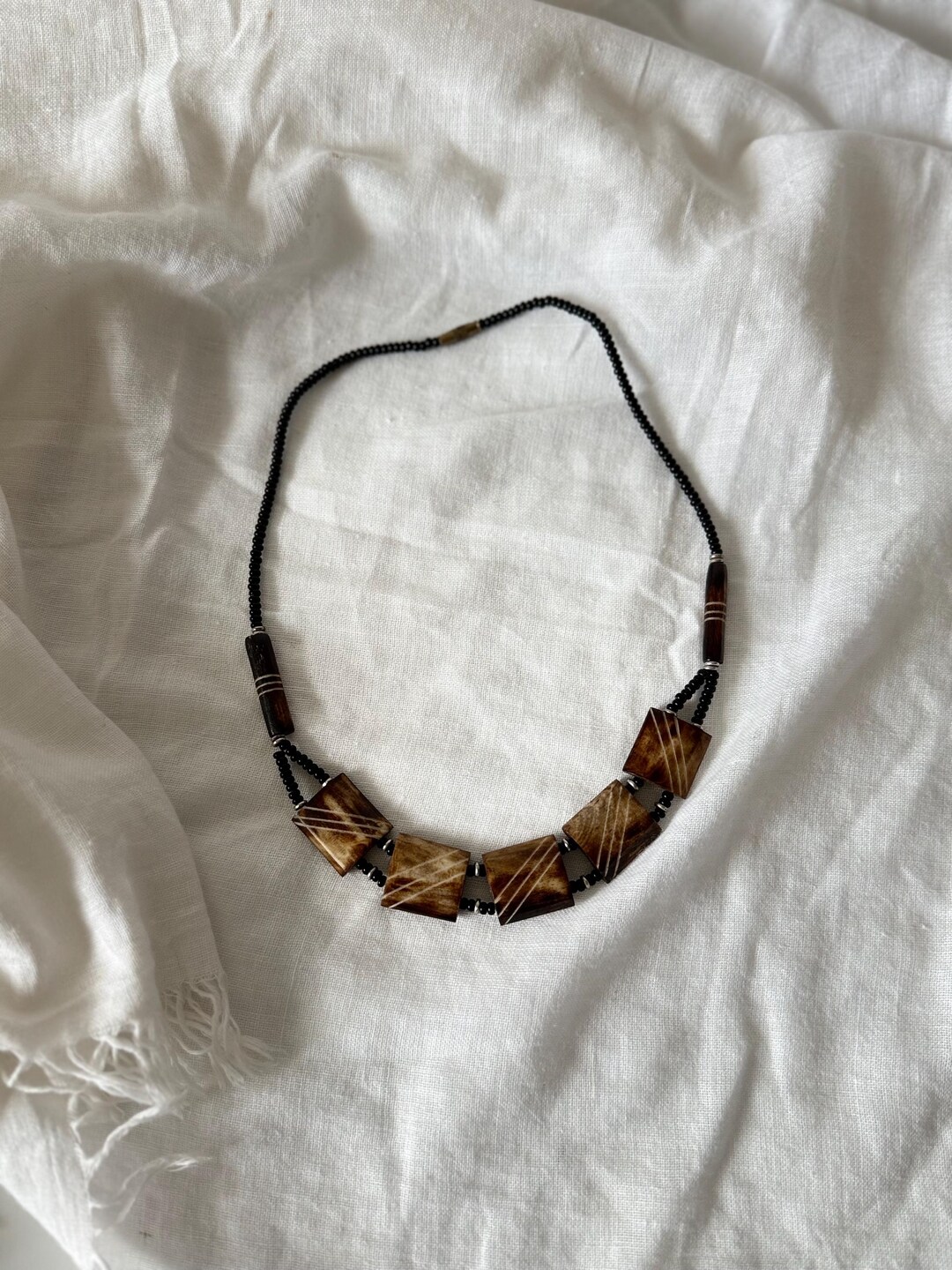 Vintage Hand-carved Wooden Bead Necklace: Boho Tribal Choker - Etsy