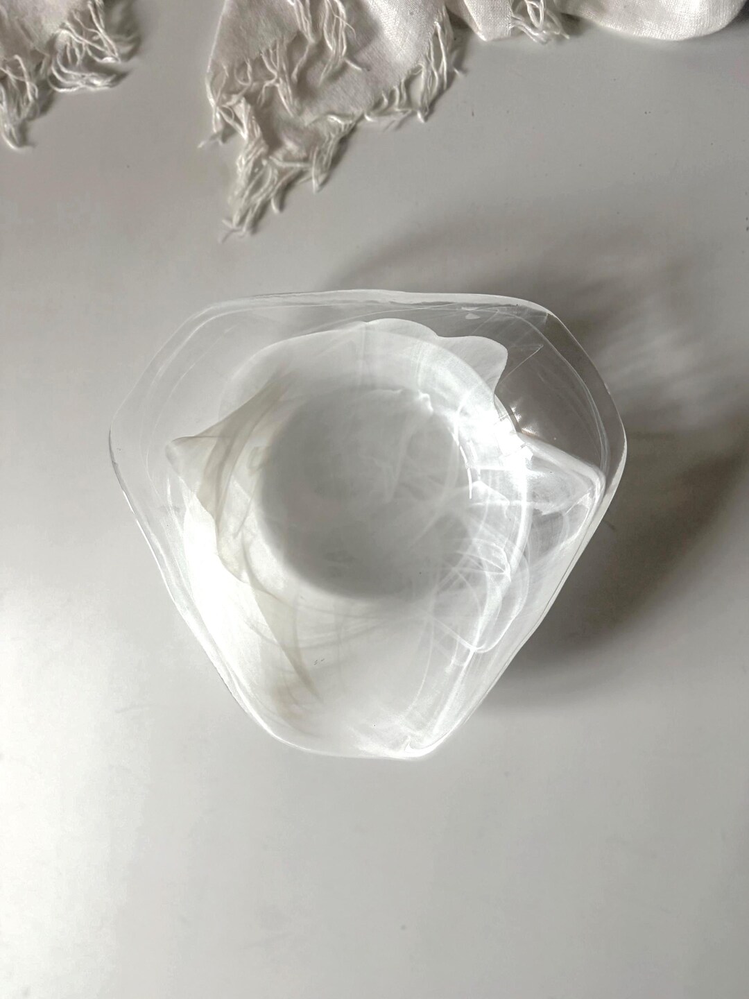 Vintage Opalescent Cased Glass Bowl Triangular White Mid Century Modern ...