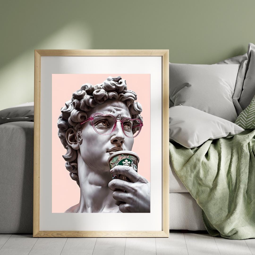 Michelangelo David Digital Print - Altered Vintage Painting - Printed ...