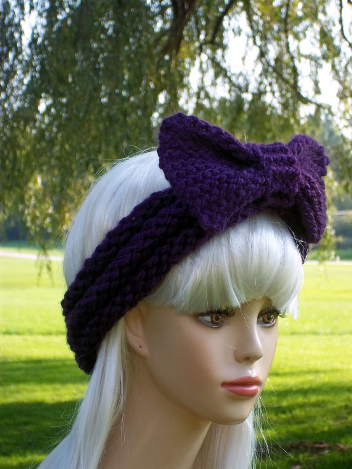 Pattern Knit Headband With Bow - Etsy UK