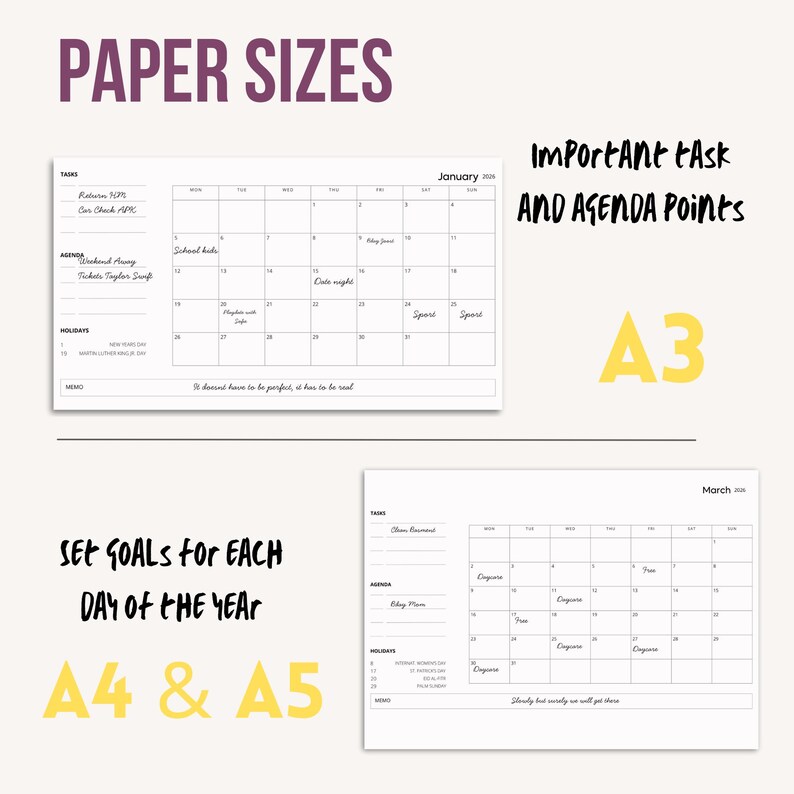 Planner for 2026 in Paper Sizes A4, A5 and A3 High Resolution and Print ...