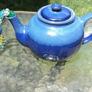 Upcycled Beaded Ceramic Teapot: Two-toned Blue Decorative Centerpiece ...