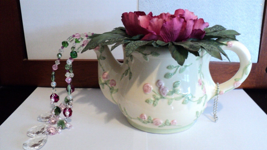 Upcycled Floral Teapot Candle Warmer: Beaded Table Centerpiece ...