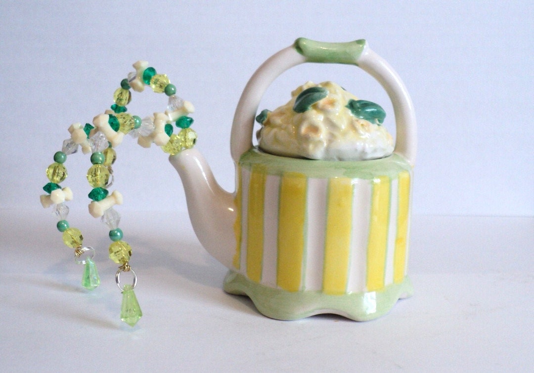 Upcycled Beaded Daffodil Teapot: Mini Ceramic Floral Decor - Etsy
