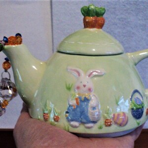 Upcycled Beaded Mini Ceramic Easter Bunny Tea Pot, Beaded Tea Pot Home ...