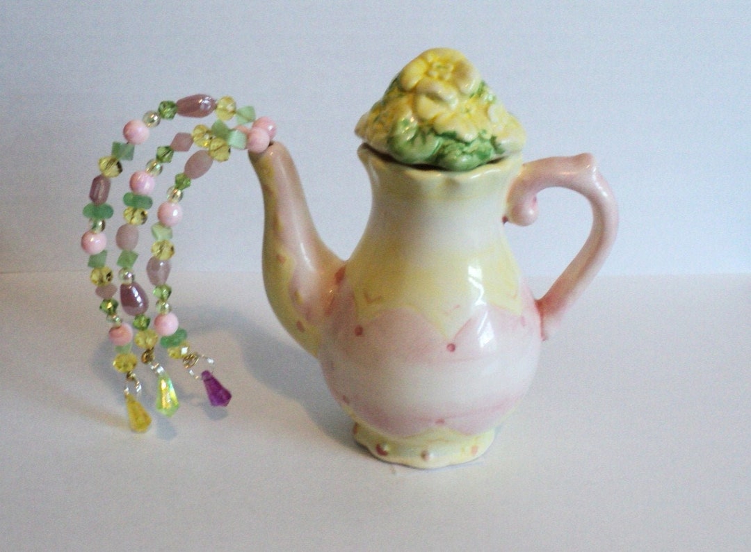 Mini Beaded Tea Pot Floral Ceramic Tea Pot Pink Yellow and - Etsy