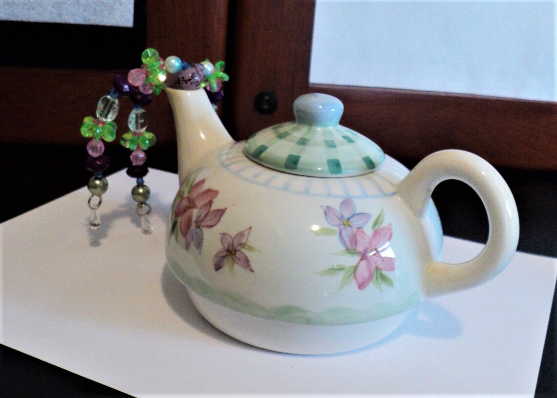 Mini Spring Floral Tea Pot Beaded Home Decor Spring | Etsy