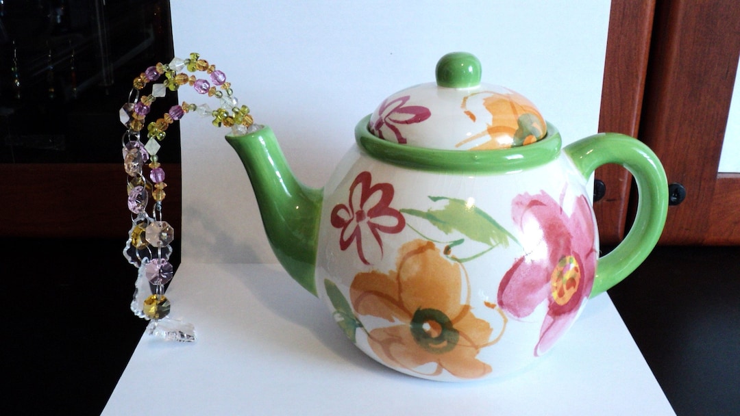 Large Beaded Floral Ceramic Tea Pot, Beaded Indoor Garden Decoration ...