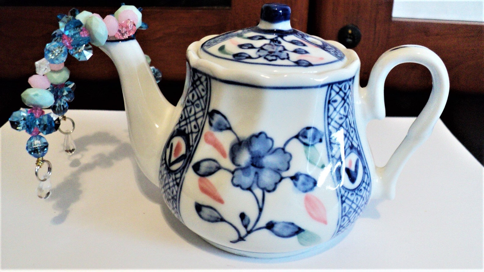 Mini Floral Tea Pot, Decorative Beaded Tea Pot, Pink Green Blue and ...