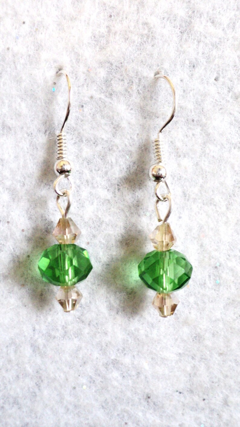 Green and Beige Petite Dangle Earrings, Crystal Dangle Earrings ...