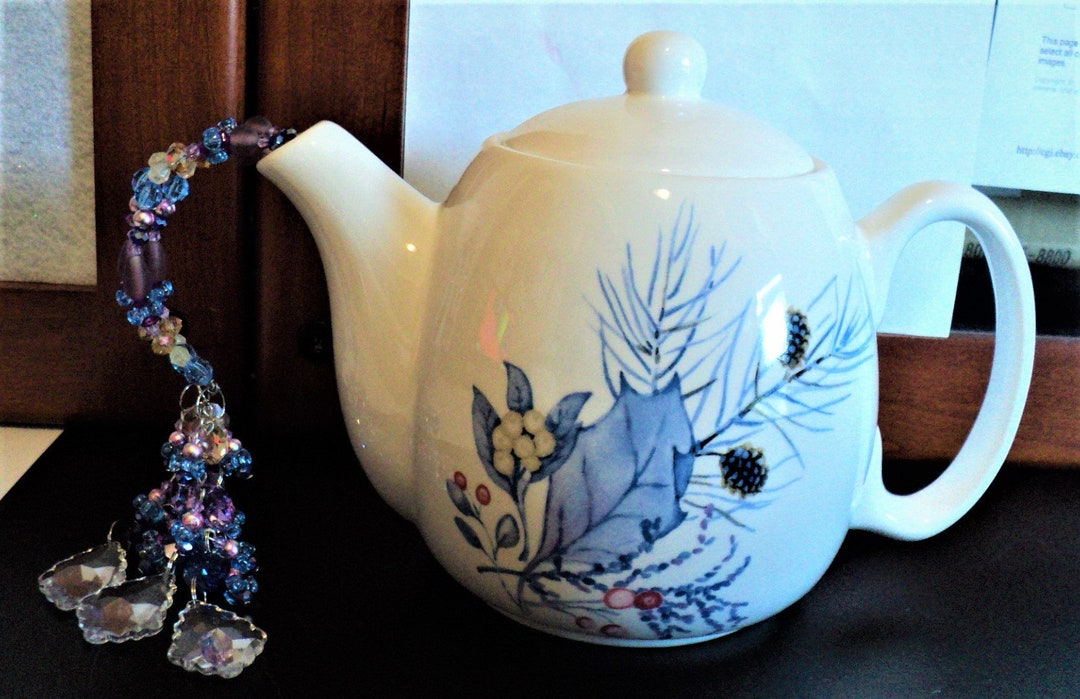 Upcycled Beaded Teapot: Winter Berries & Pine Cone Decor - Etsy
