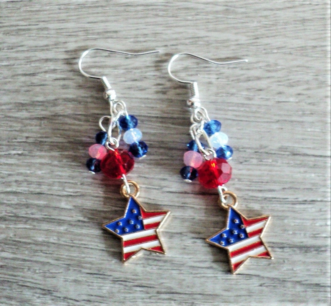 Patriotic Flag Earrings, American Flag Earrings, Red White and Blue ...
