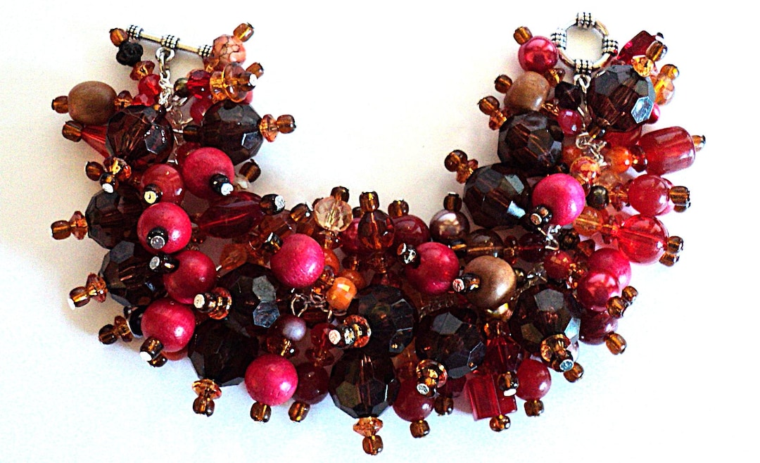 Red Brown and Orange Fall Bracelet, Beaded Cha Cha Bracelet, Fall ...