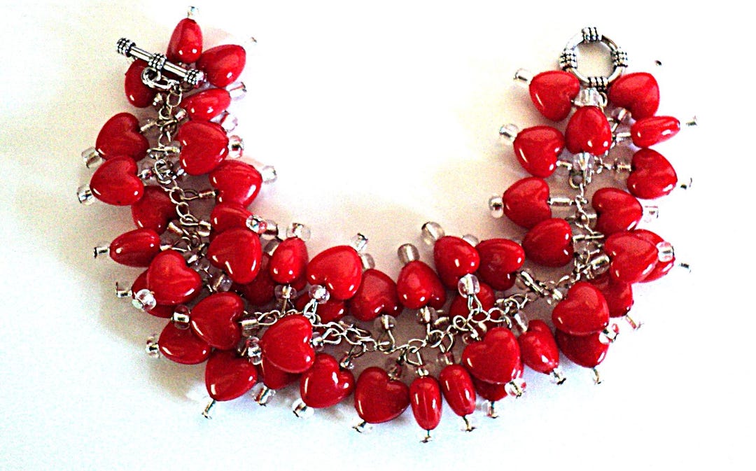 Valentine's Day Red Heart Beaded Cha Cha Bracelet - Heart Throb - Etsy
