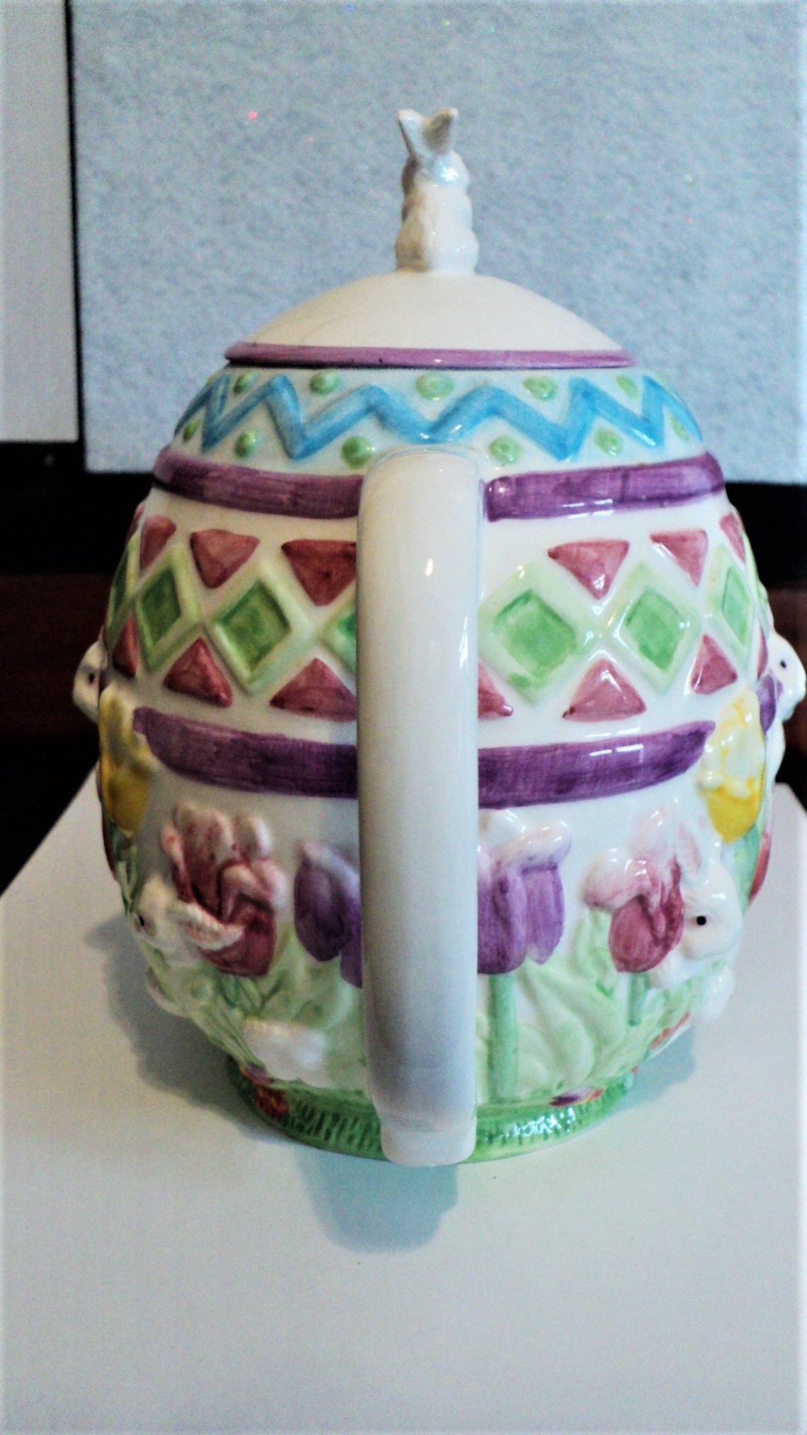 Easter Egg Tea Pot Easter Egg With Bunnies and Tulips Beaded - Etsy