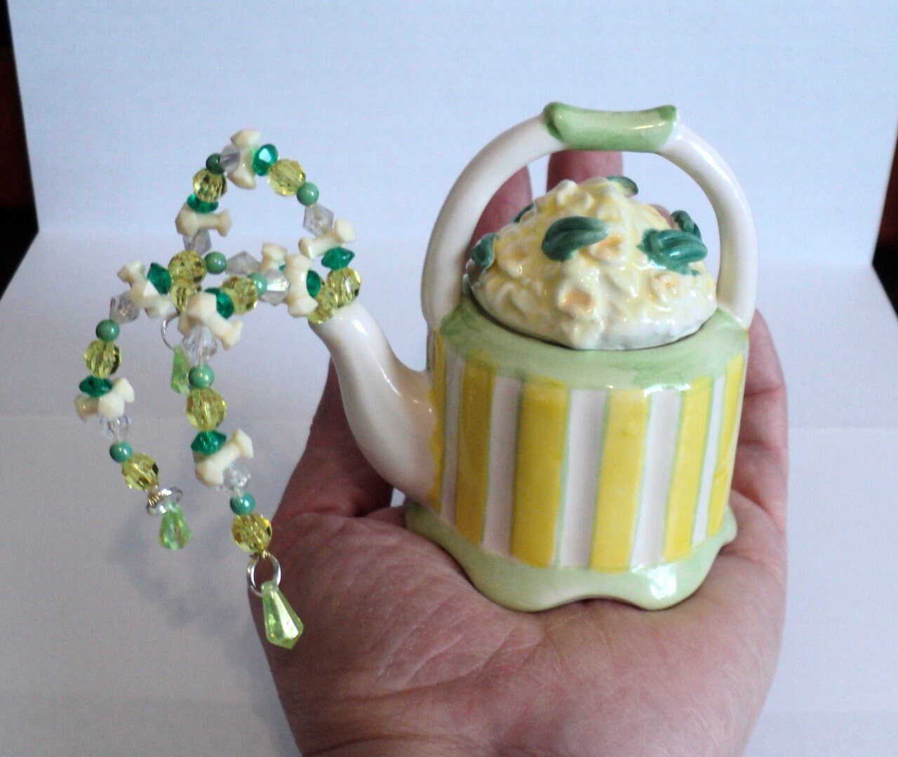 Upcycled Beaded Daffodil Teapot: Mini Ceramic Floral Decor - Etsy