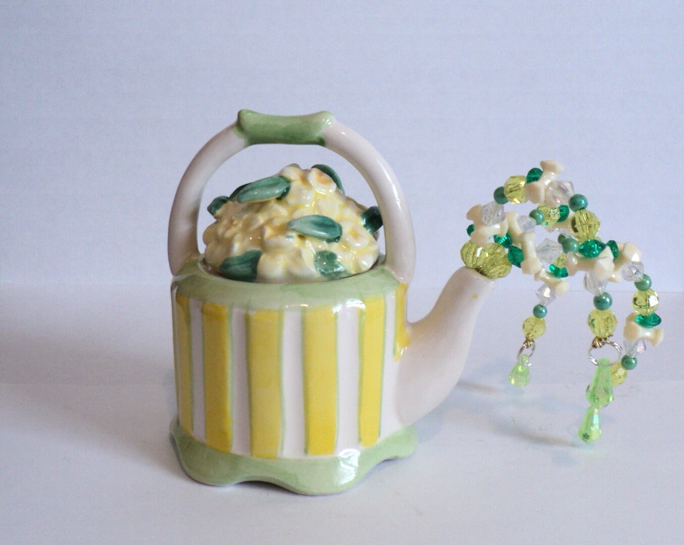 Upcycled Beaded Daffodil Teapot: Mini Ceramic Floral Decor - Etsy